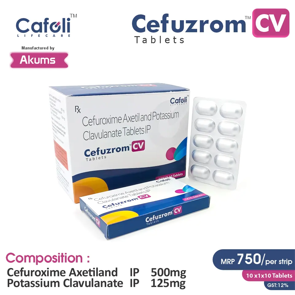 Cefuzrom CV Tablet (Cefuroxime 500mg + Clavulanic Acid 125mg)
