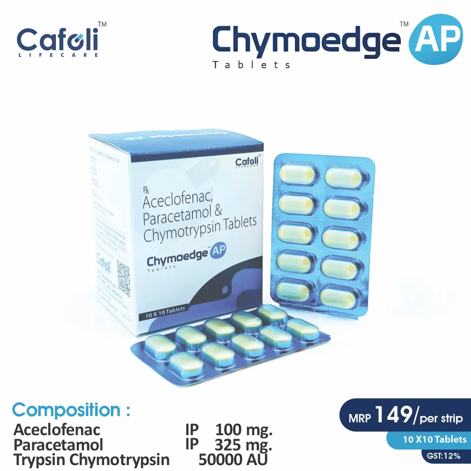 Chymoedge AP Tablet (Aceclofenac 100mg + Paracetamol 325mg + Trypsin ...