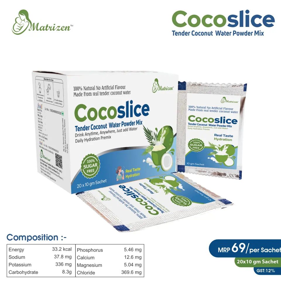 Tender Coconut water Powder Mix sachet Cocoslice Powder