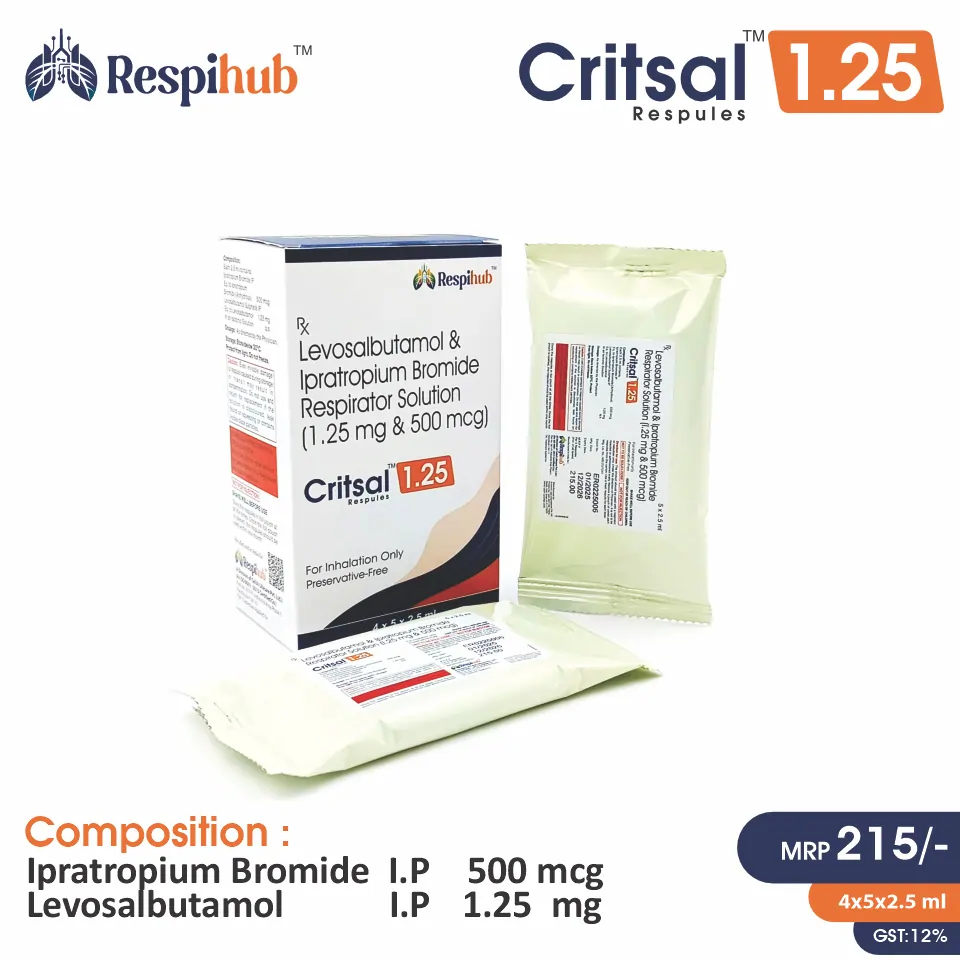 Levosalbutamol (1.25mg) + Ipratropium (500mcg) – Critsal 1.25 Respule