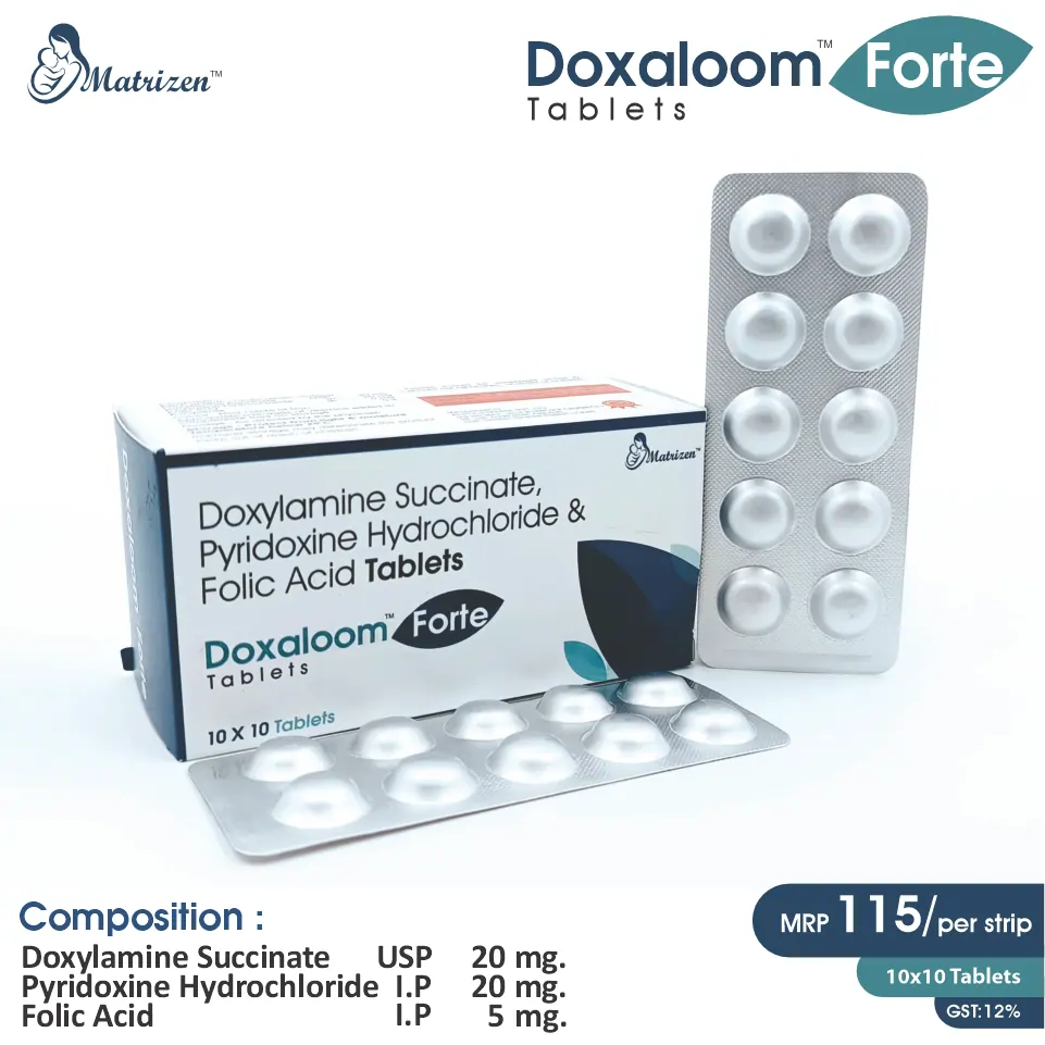 Doxaloom Forte Tablet (Doxylamine 20mg + Vitamin B6 20mg + Folic Acid 5mg)