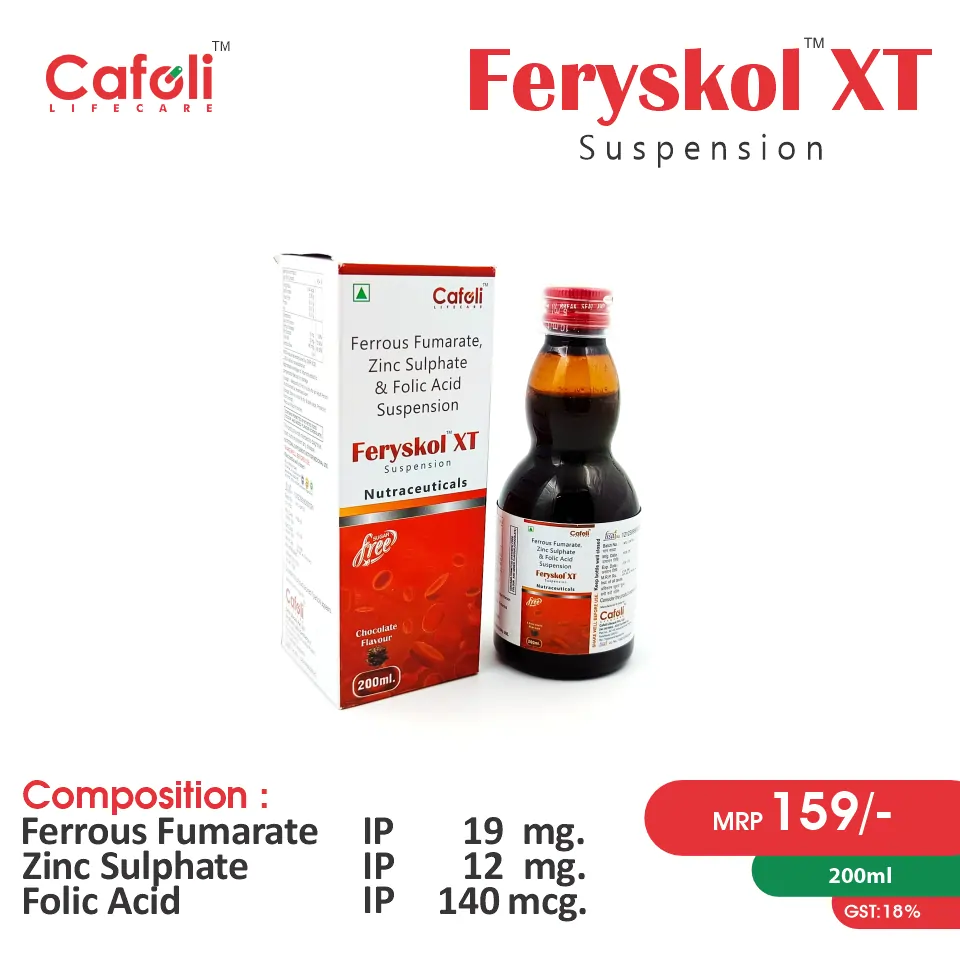Ferrous Ascorbate 30 mg+ Folic Acid 550 mg Syrup per 5 ml Feryskol XT Syrup