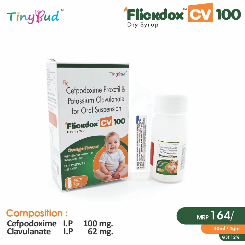 Flickdox CV 100 Dry Syrup (Cefpodoxime Proxetil 100mg + Clavulanic Acid ...
