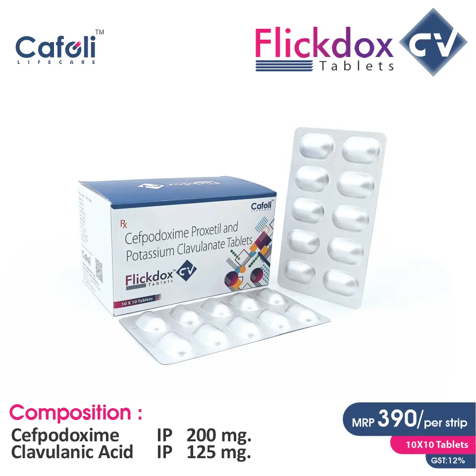 Flickdox CV Tablet (Cefpodoxime Proxetil 200mg + Clavulanic Acid 125mg)
