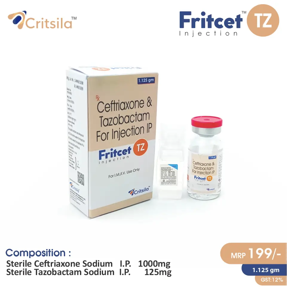 Fritcet TZ 1.125 Injection (Ceftriaxone Sodium I.P. 1000mg + Tazobactam ...