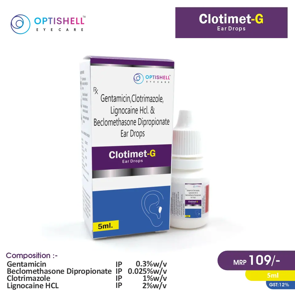 Clotimet G Ear Drop (Lidocaine 2% w/v, Beclometasone 0.025% w/v ...