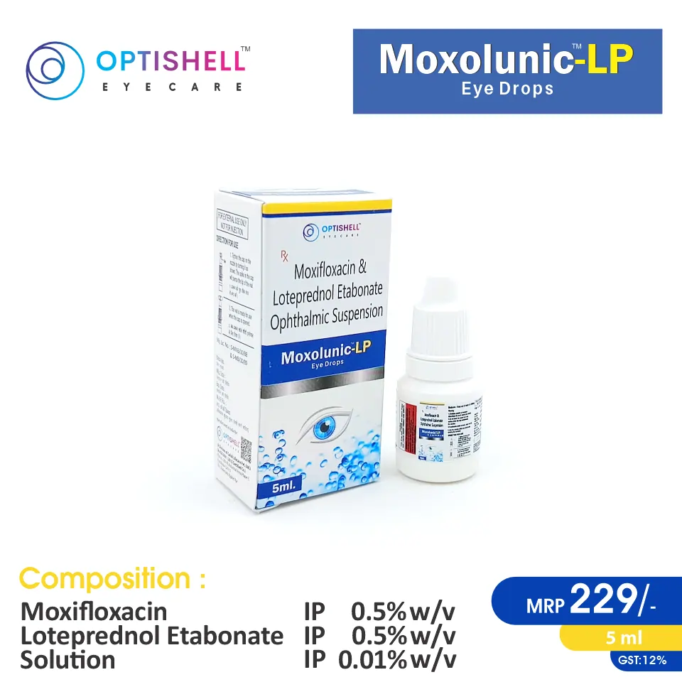 Moxolunic LP Eye Drop (Loteprednol Etabonate 0.5% w/v + Moxifloxacin 0. ...
