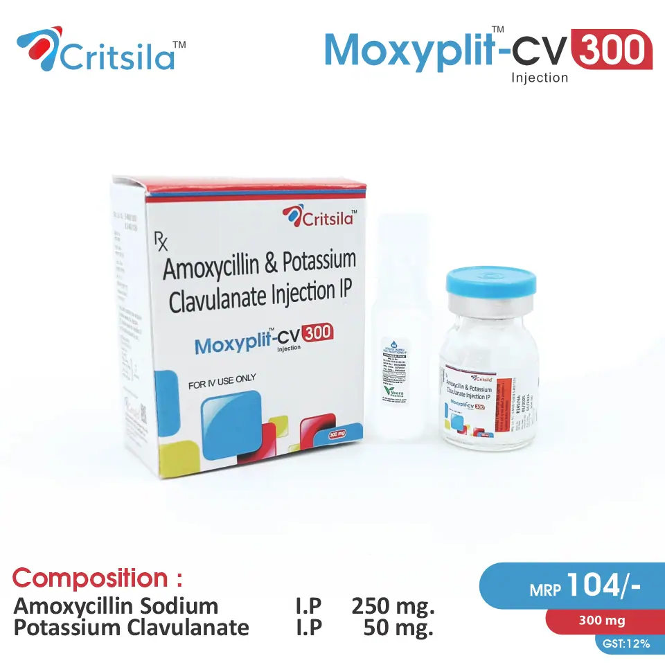 Moxyplit CV 300 Injection (Amoxycillin 250mg + Clavulanic Acid 50mg)