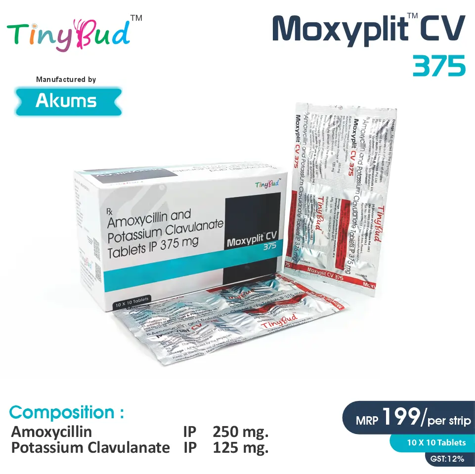 Moxyplit CV 375 Tablet (Amoxycillin 250mg + Clavulanic Acid 125mg)