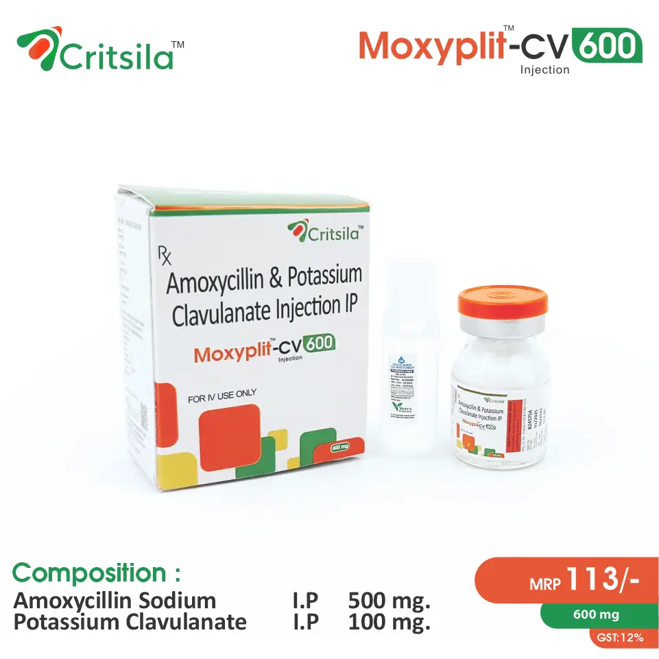 Moxyplit CV 600 Injection (Amoxycillin 500mg + Clavulanic Acid 100mg)