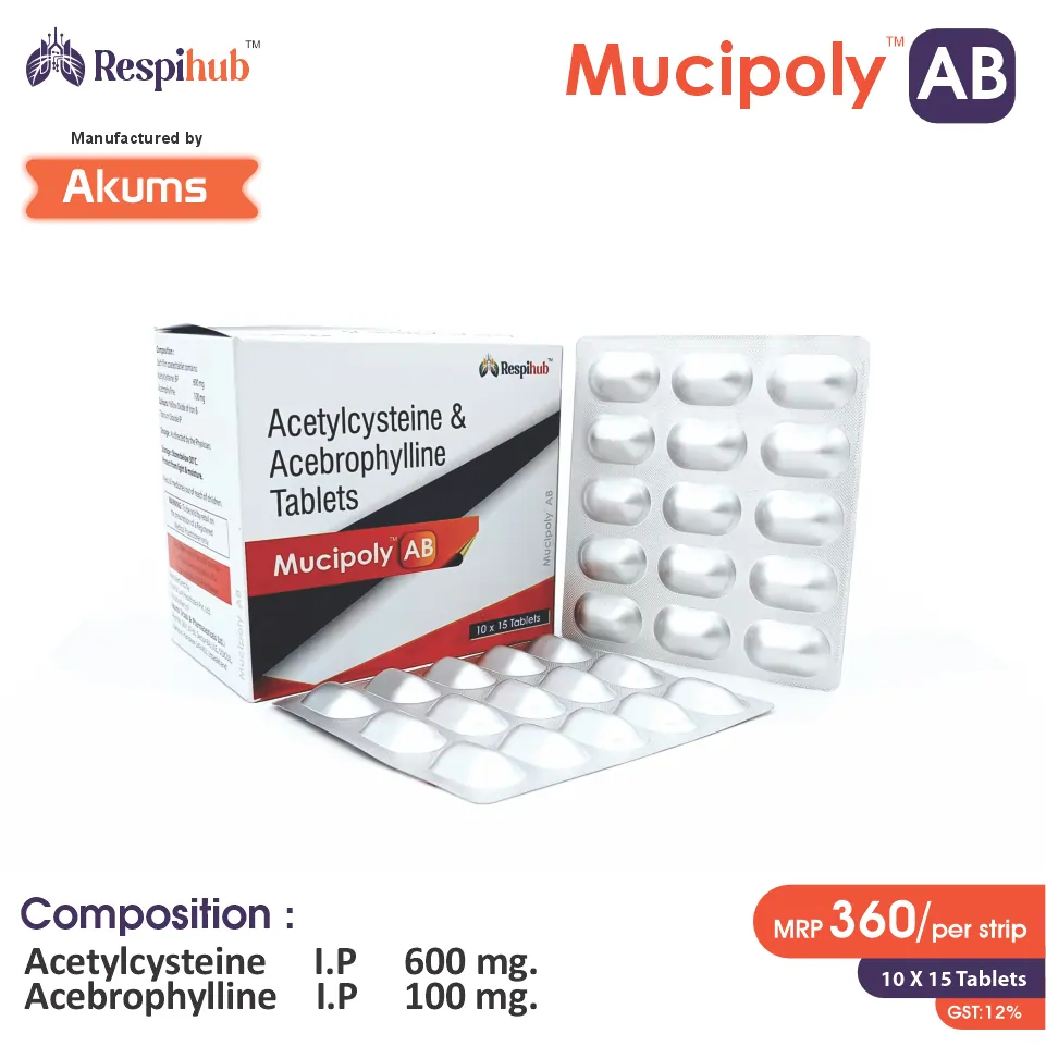 Acebrophylline (100mg) + Acetylcysteine (600mg) - Mucipoly AB Tablet