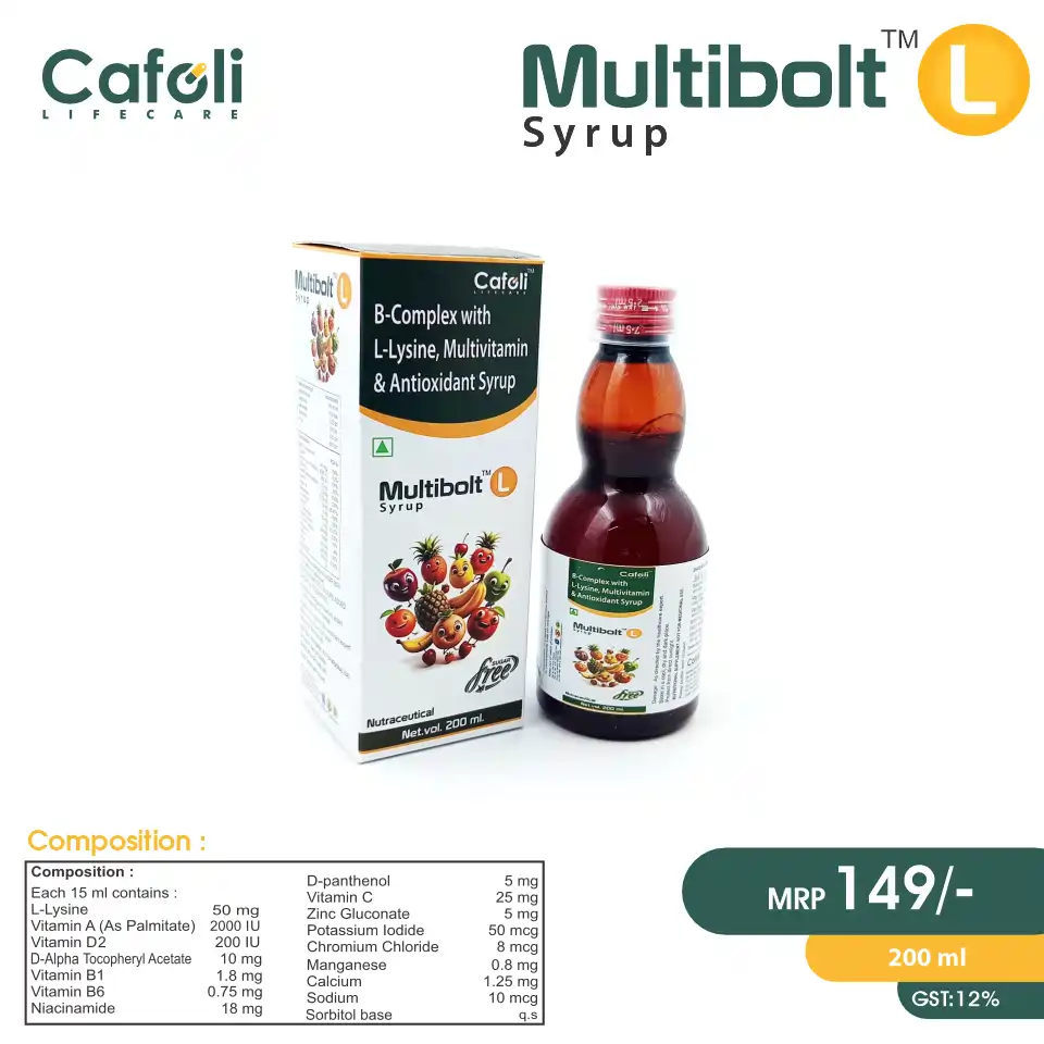 Multibolt L Syrup L-Lysine 50mg + Vitamin A 2000 IU + Vitamin D3 200 IU ...