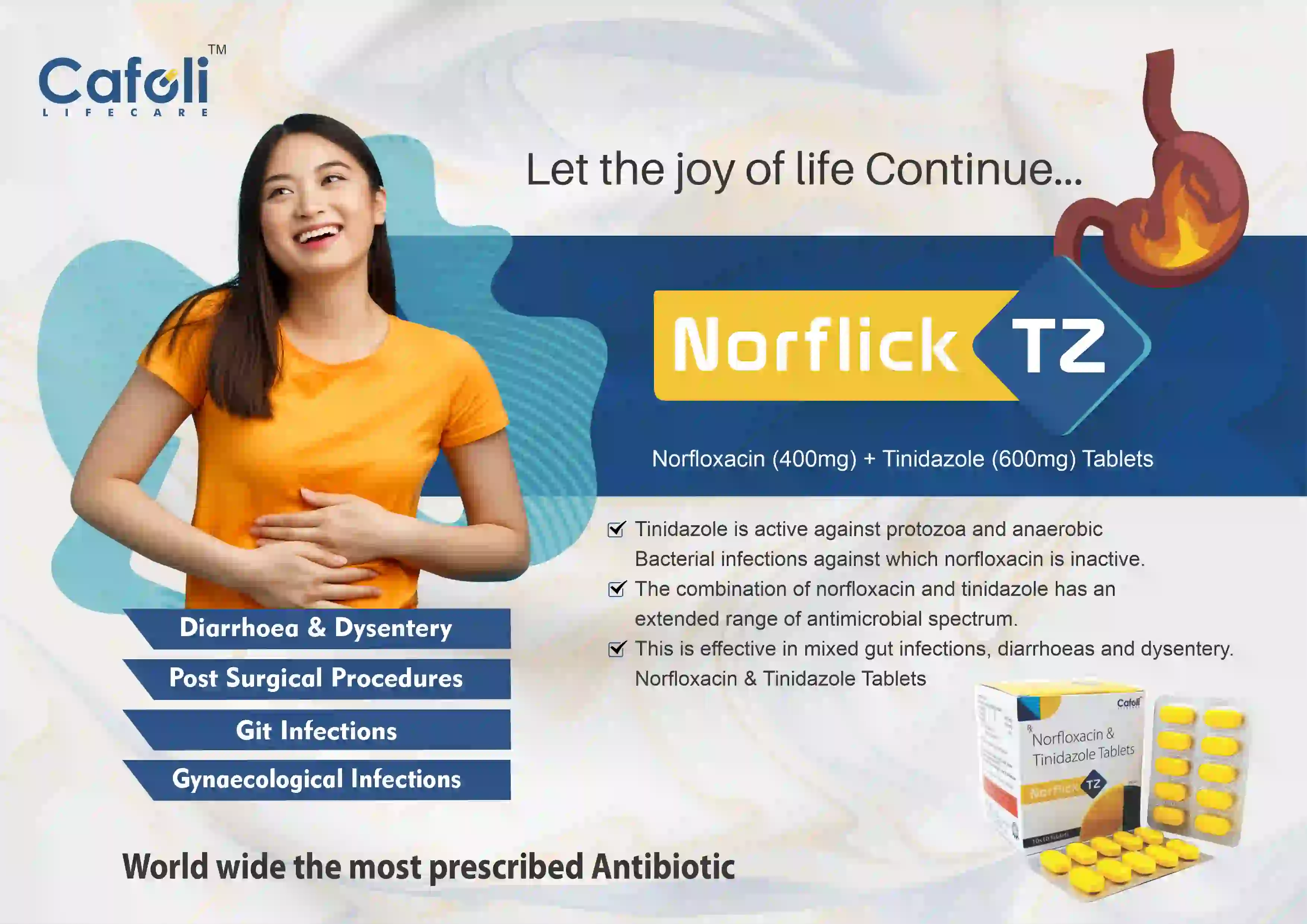 Norfloxacin (400mg) + Tinidazole (600mg) - Norflick TZ Tablet