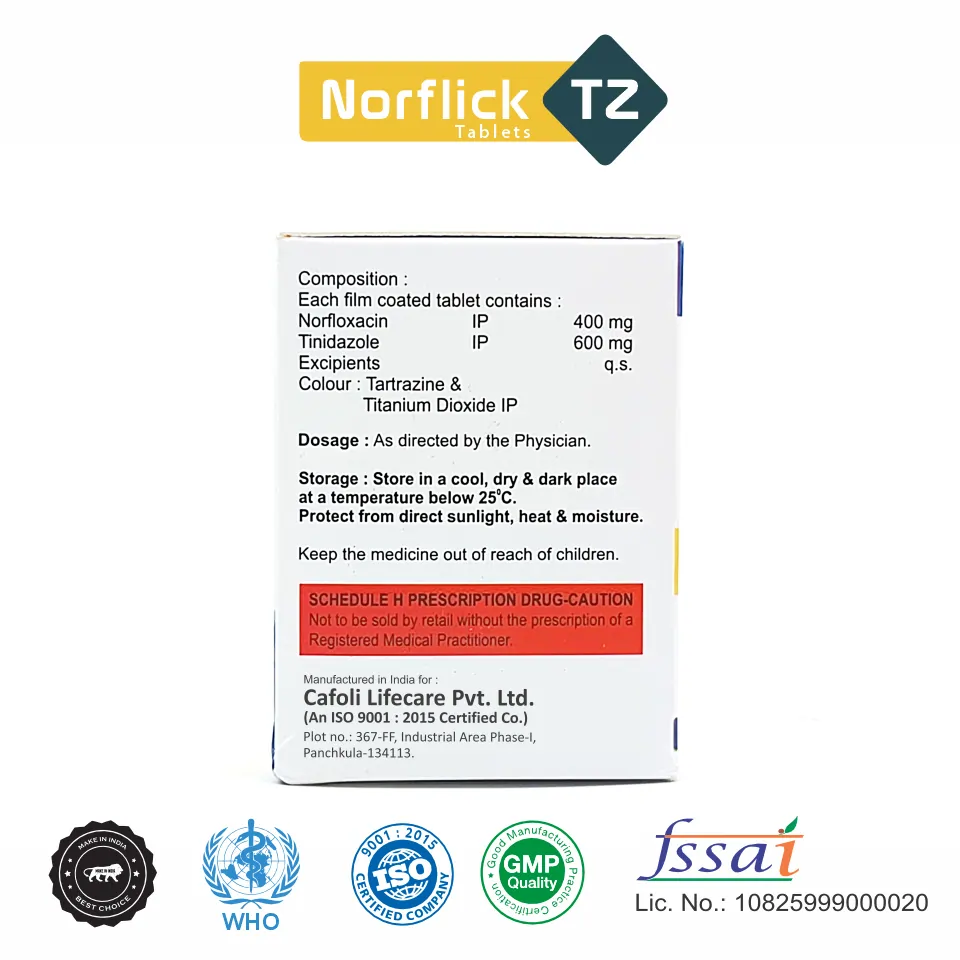 Norfloxacin (400mg) + Tinidazole (600mg) - Norflick TZ Tablet