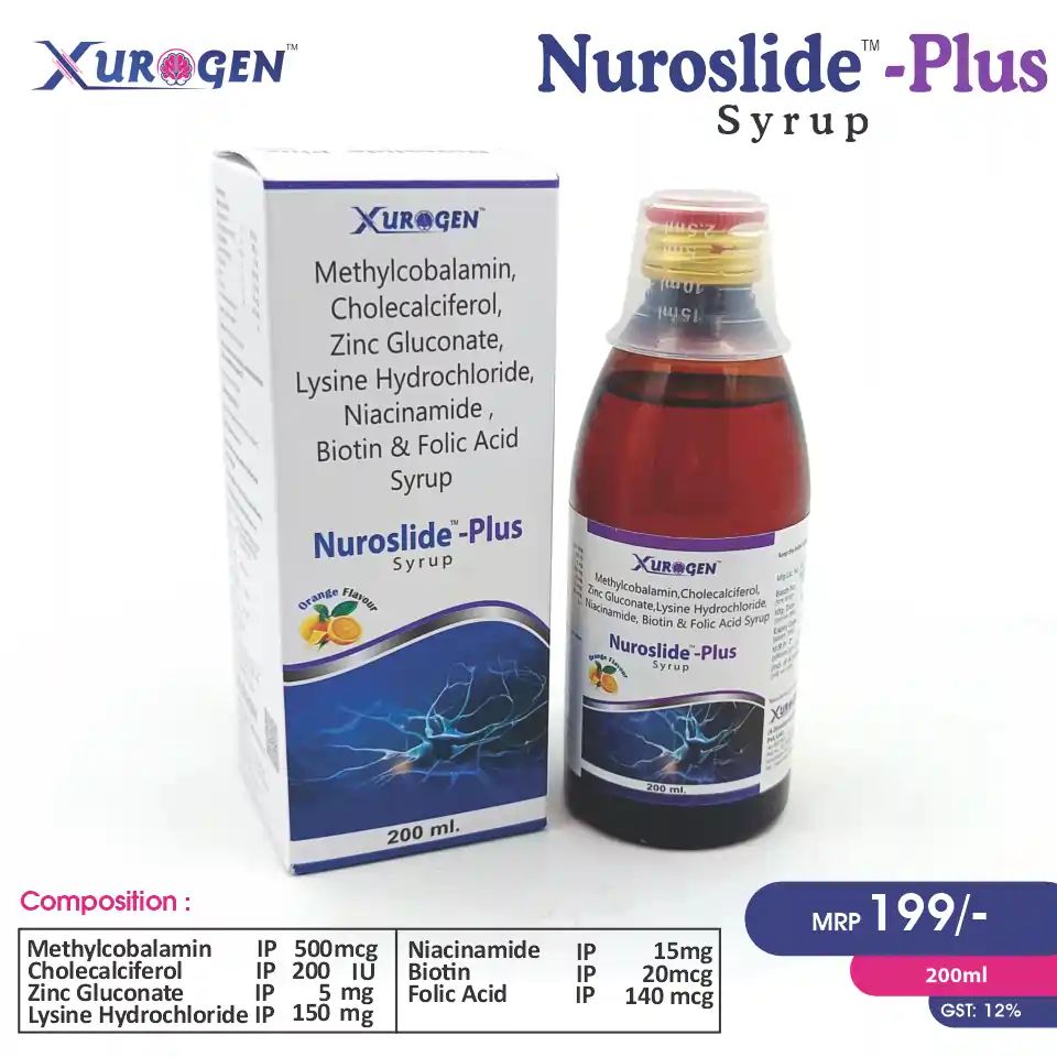Nuroslide Plus Syrup Methylcobalamin (500mcg) + Cholecalciferol (200 IU ...