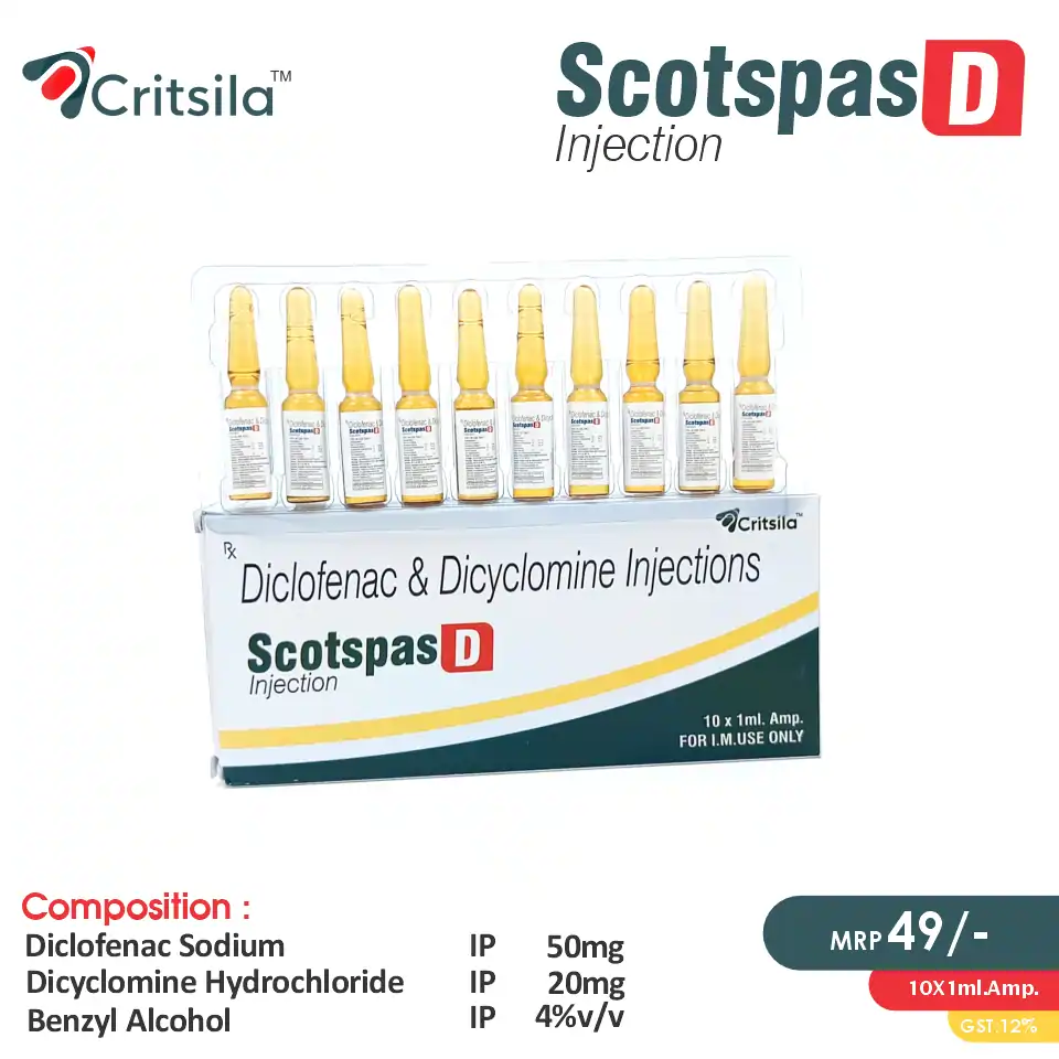Dicyclomine HCL (10mg) + Diclofenac Sodium (25mg) – Scotspas D Injection