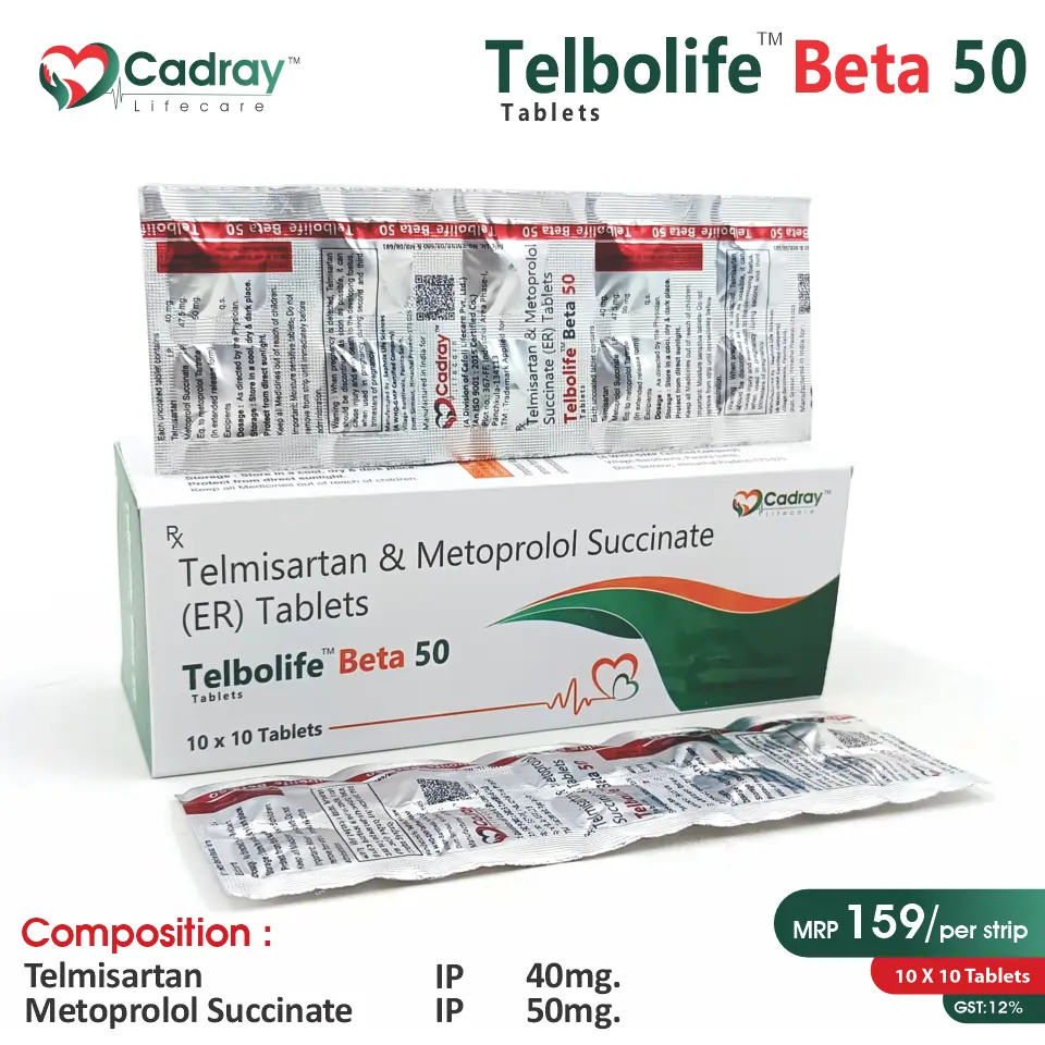 Telmisartan 40mg + Metoprolol SR 50mg Telbolife Beta 50 Tablet